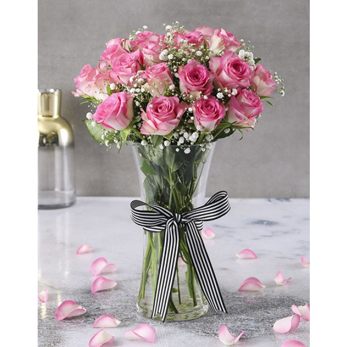 Pink Whimsy | Pink Roses in a Glass vase | inMotion Flowers