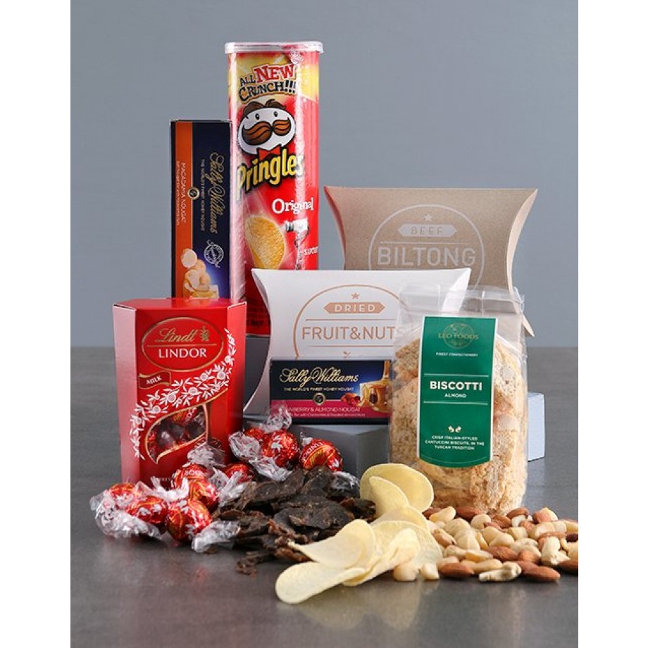 Snack Attack | Hamper with Biltong, Chips, Nougat, Biscotti, Chocolates ...